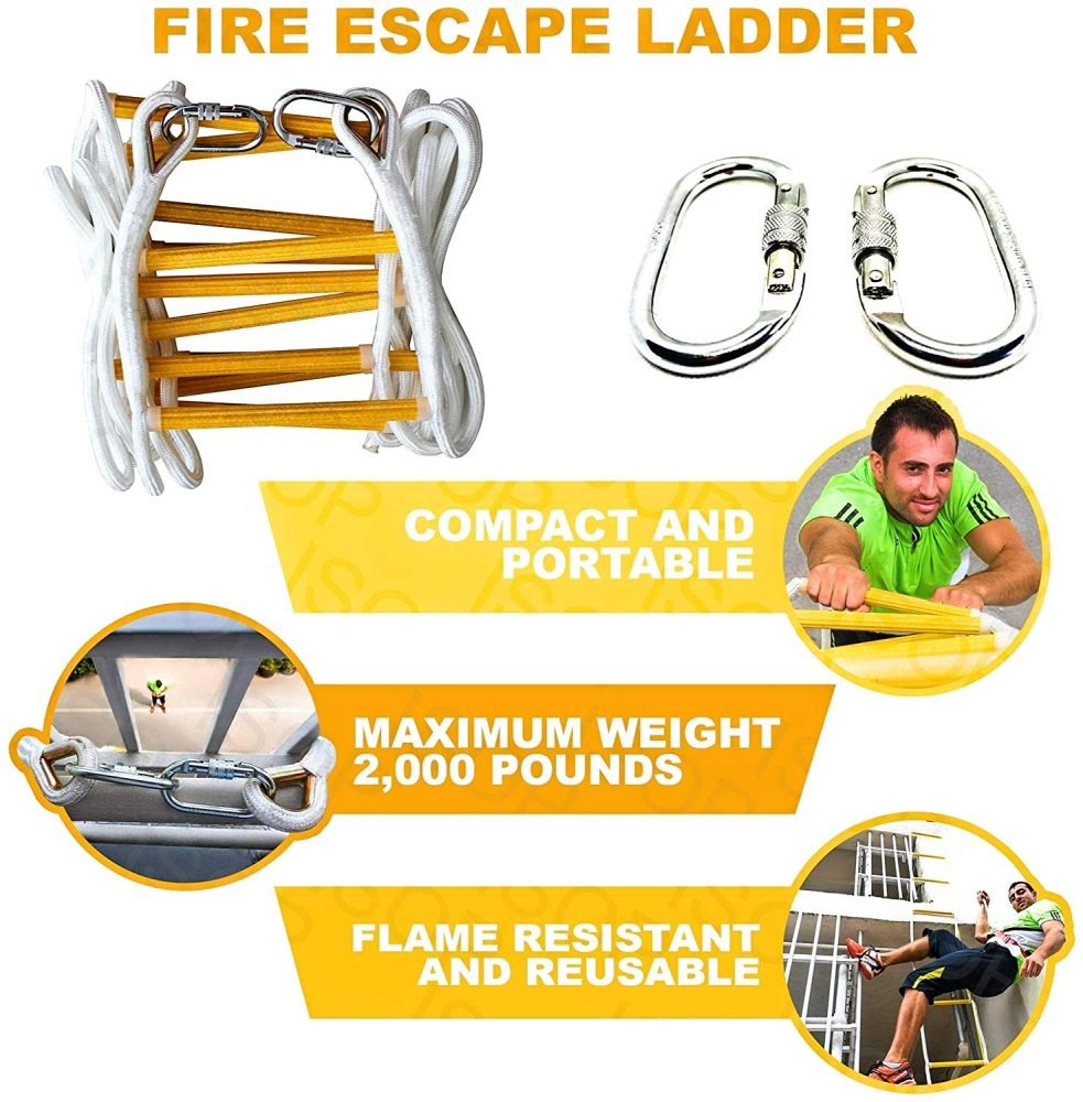 Fire Evacuation Rope Ladder 32ft (10m) with Safety Harness