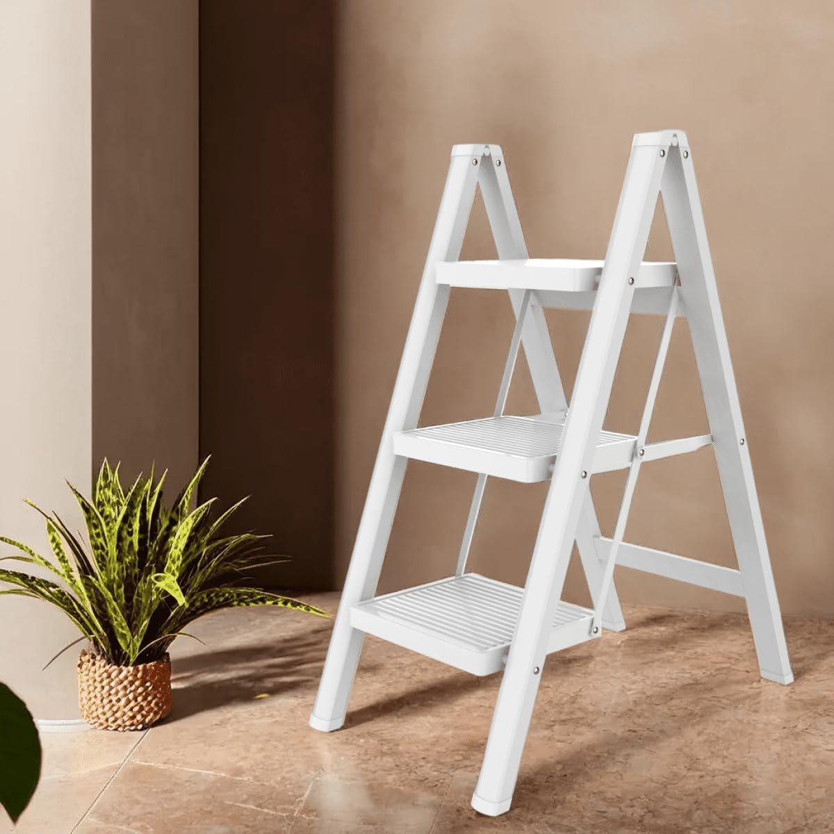 Aluminium 3 Step Ladder White - 3-Step Ladder Foldable